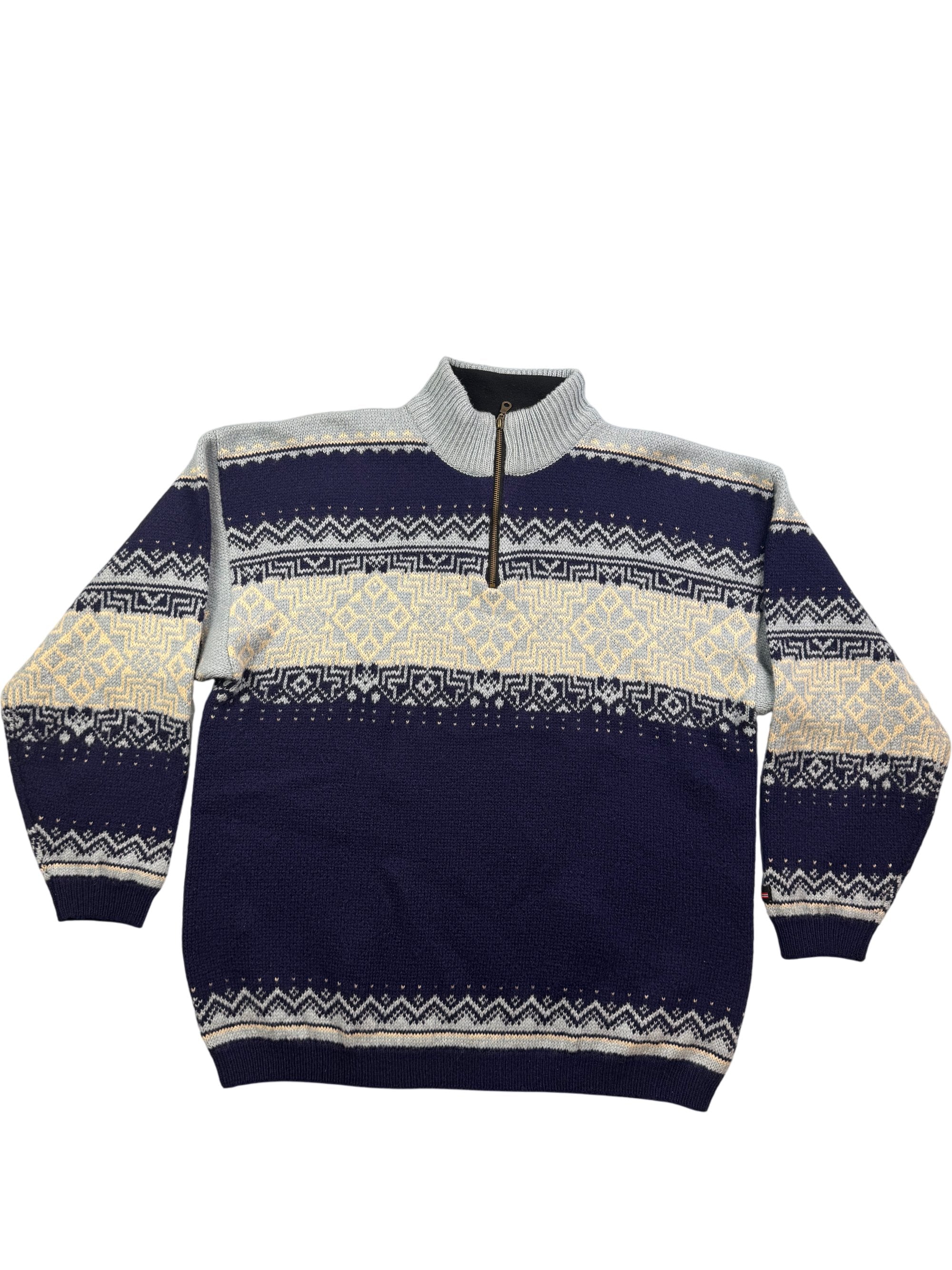 Norwool Blue Patterned Wool Sweater - L – Think Vintage