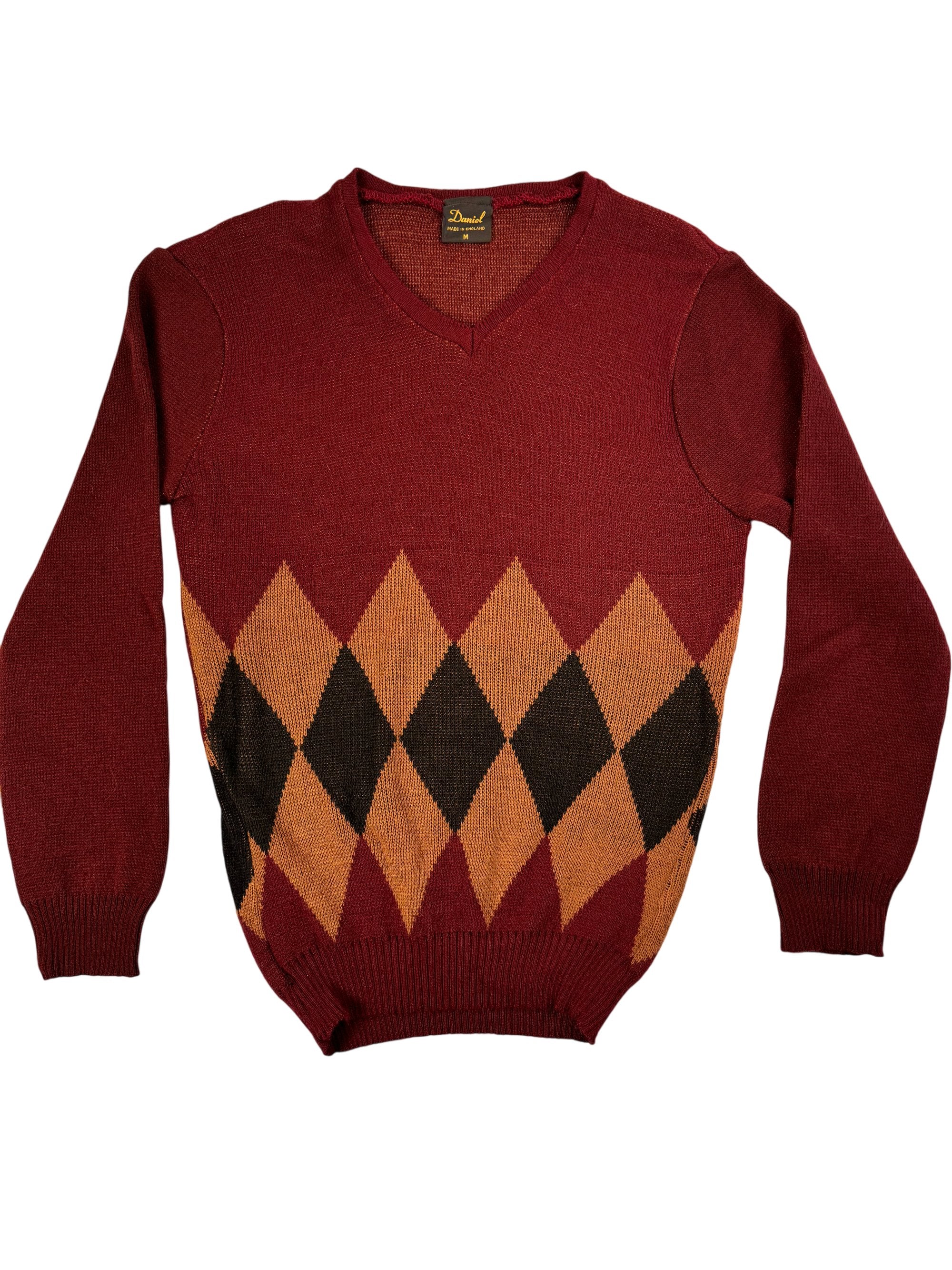Daniel Argyle Pattern V-Neck Sweater - S – Think Vintage ltd
