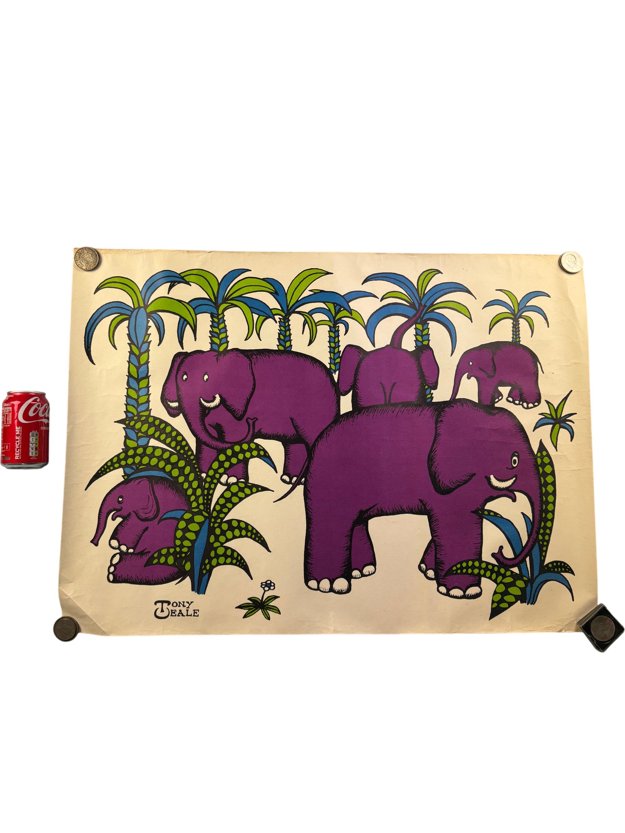 Tony Beale Vintage Art Poster Purple Elephants Cartoon Style – Think ...